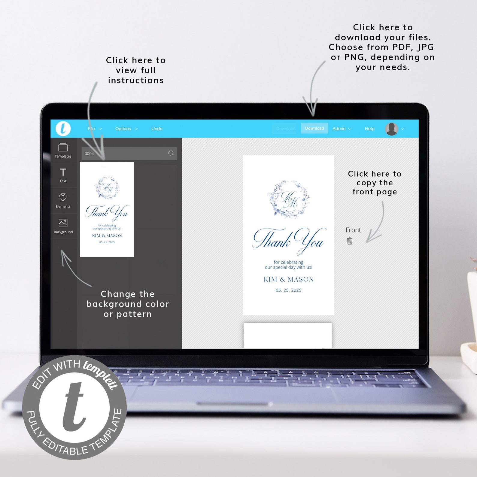 Dusty Blue Wedding Initial Gift Tag Template,blue Monogram Thank You ...