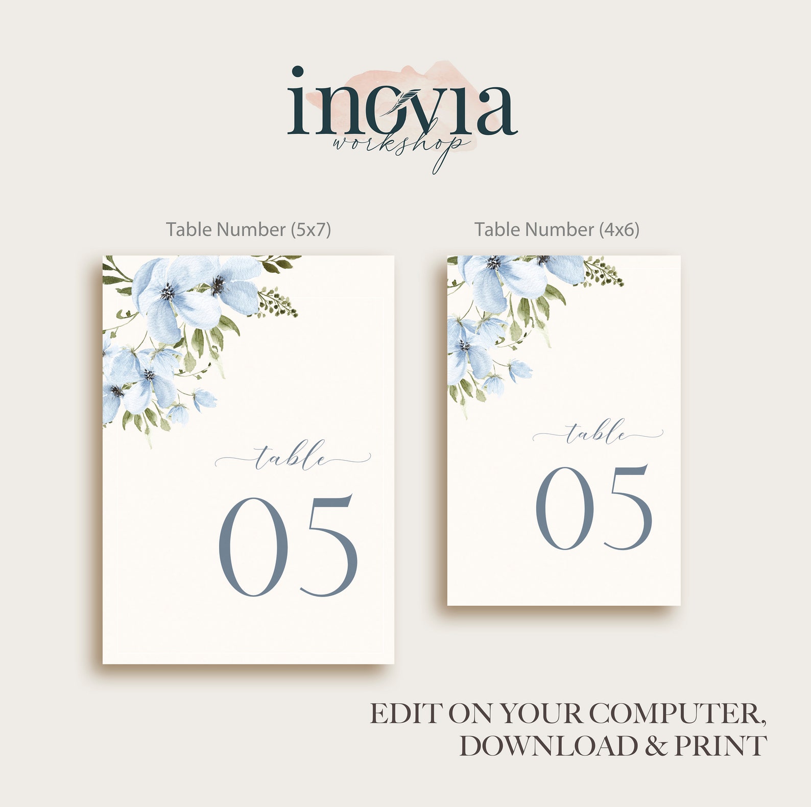 Dusty Blue Floral Table Numbers Templateeditable Winter - Etsy