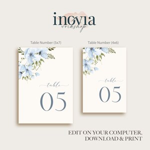 Dusty Blue Floral Table Numbers Template,editable Winter Wedding Blue ...