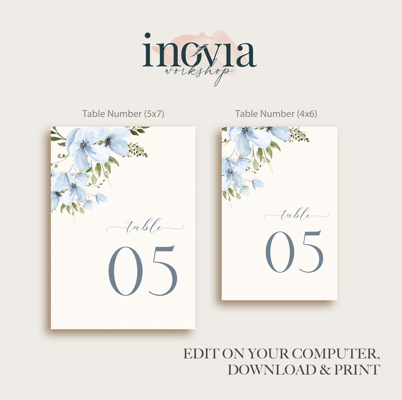 Dusty Blue Floral Table Numbers Templateeditable Winter - Etsy