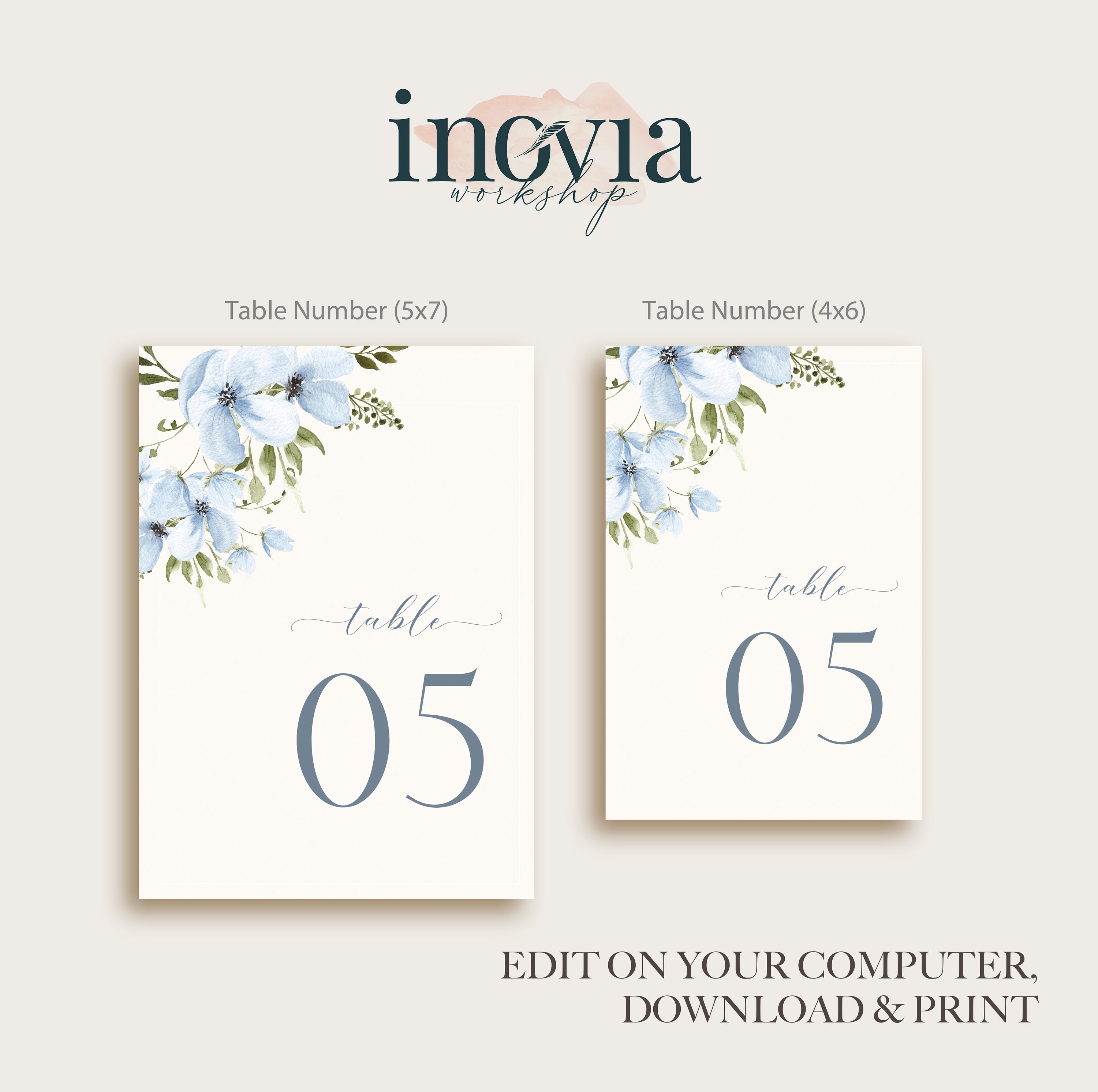 Dusty Blue Floral Table Numbers Templateeditable Winter - Etsy