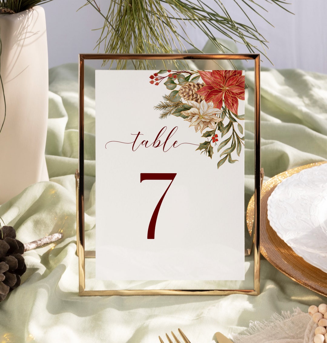 Christmas Table Numbers Template, Holiday Table Numbers, Winter Wedding ...