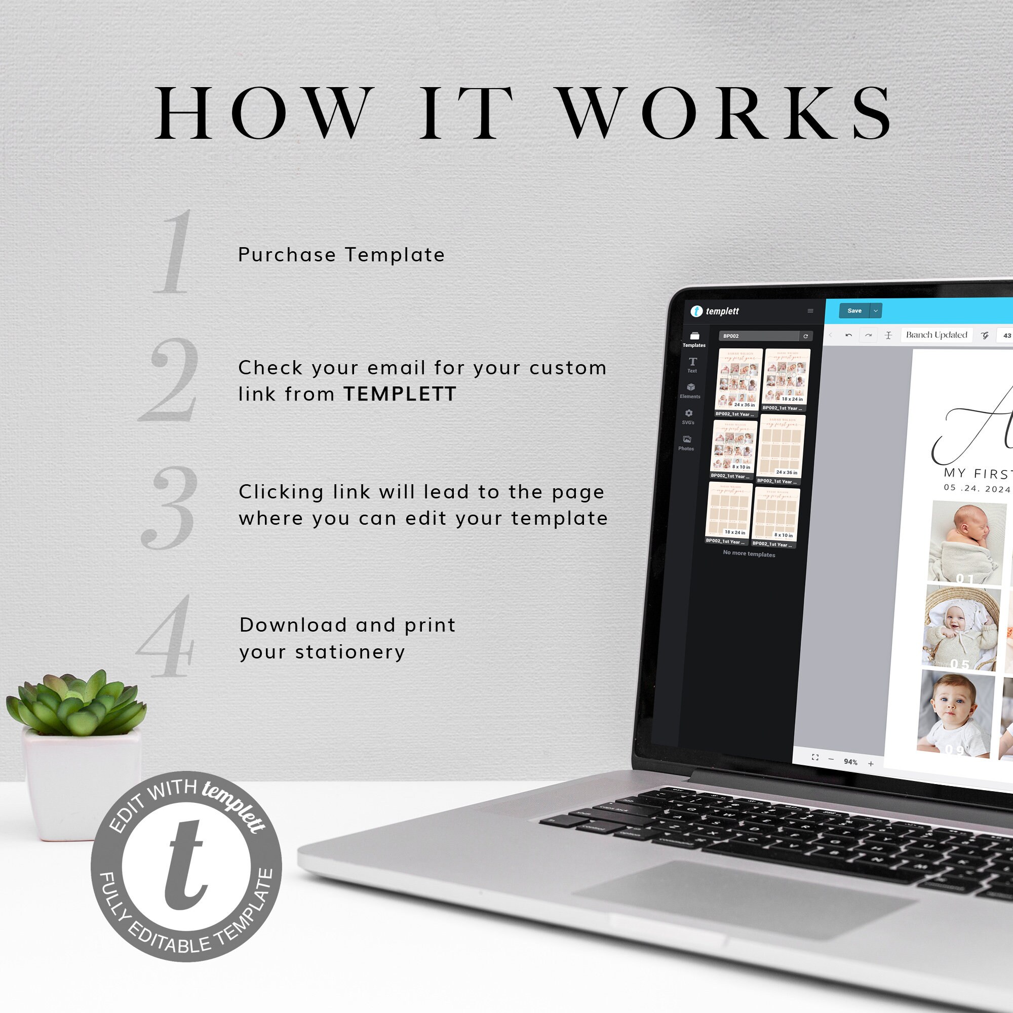 Printable One Year of Baby Photo Template | Editable First Birthday ...