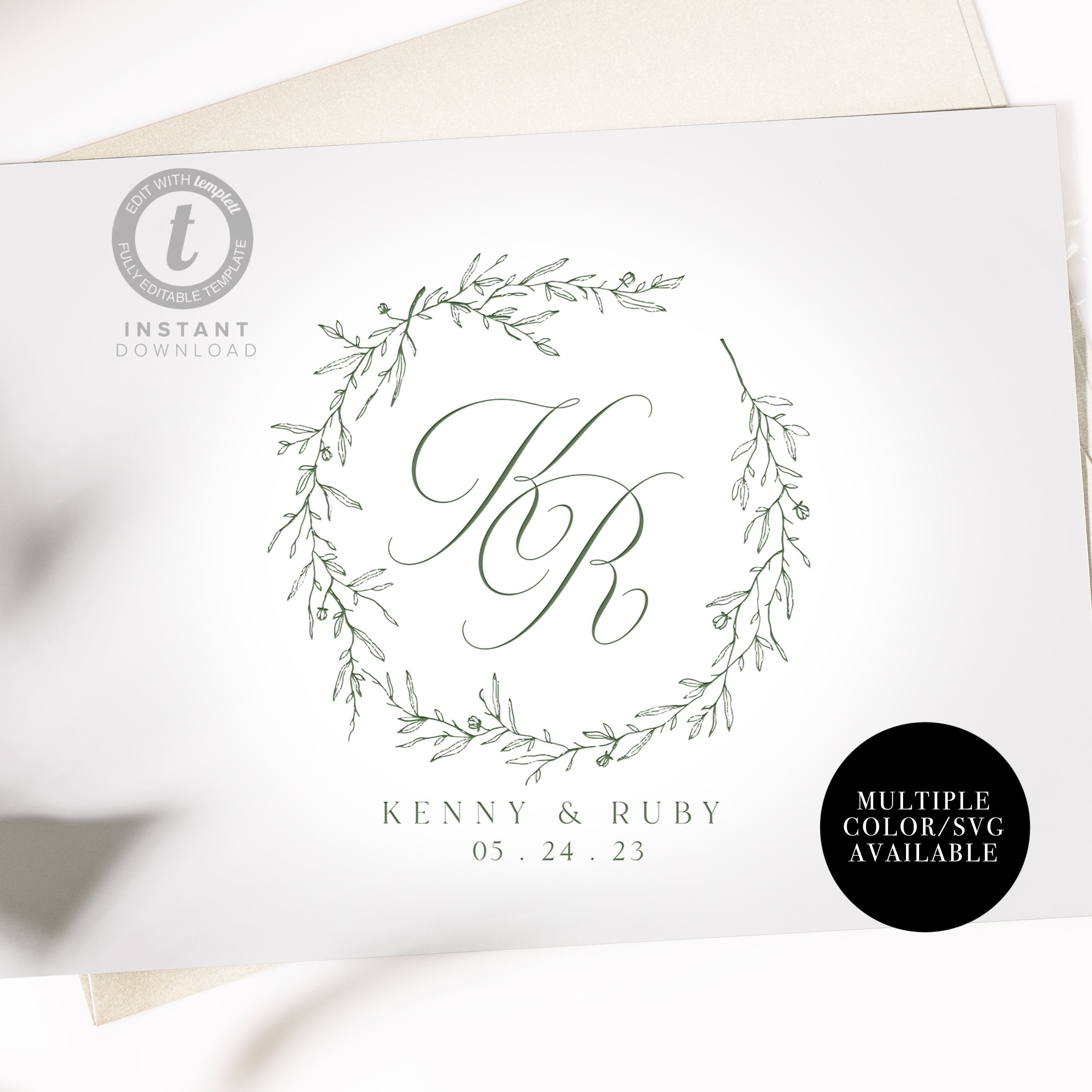 Floral Wreath Editable Logo Template Wedding Logo Branding - Etsy