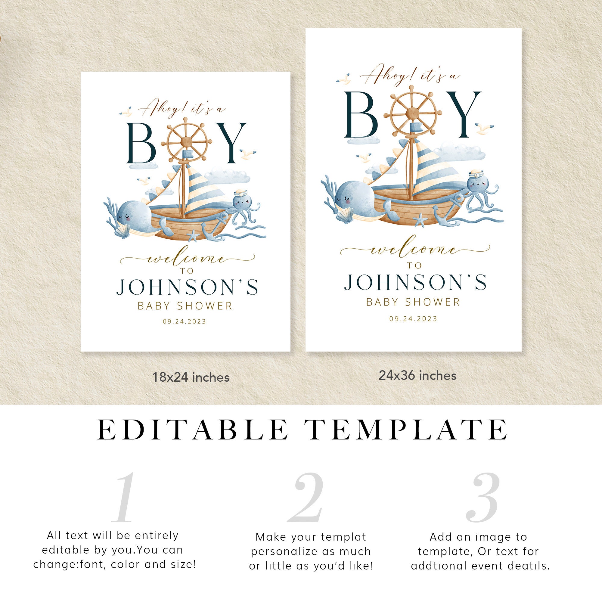 Ahoy Its a Boy Welcome Sign, Nautical Party Welcome Sign, Sailboat Sign ...