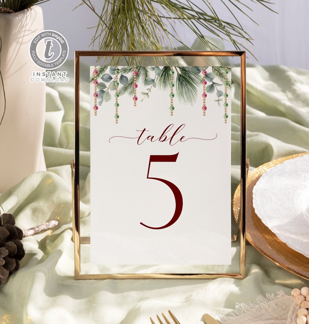 Christmas Printable Table Numbers Template, Holiday Table Numbers ...