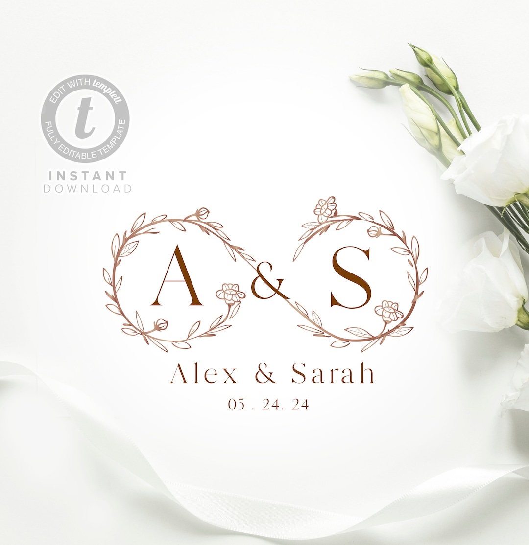 Floral Infinity Wedding Logo Template, Editable Wedding Logo Template ...