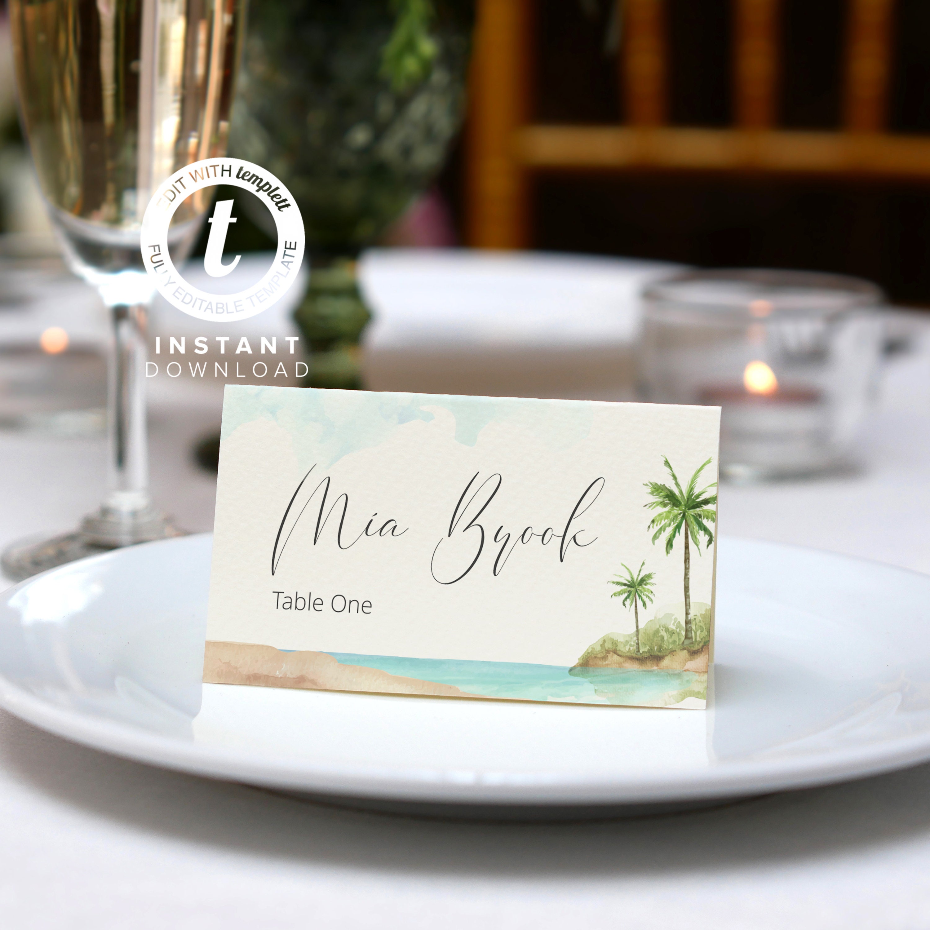 Ocean Beach Theme Place Card Template,summer Beach Card Template ...