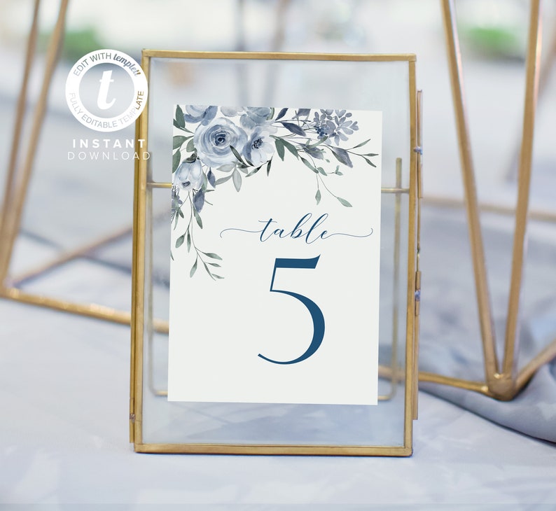 Dusty Blue Wedding Table Numbers Template, Editable Blue Table Numbers ...