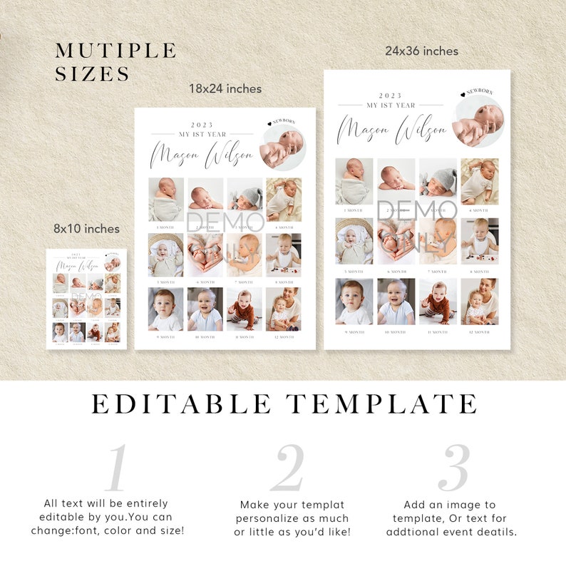 One Year of Baby | Printable Baby's First Year Photo Poster Template ...