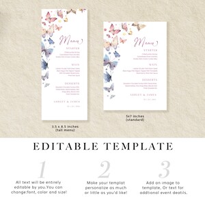 Butterflies Menu Card Editable Party Table Menus Template,baby Shower ...