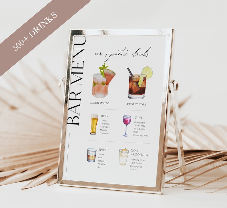Editable Bar Menu Template, Editable Drink Menu Template, Minimalist ...