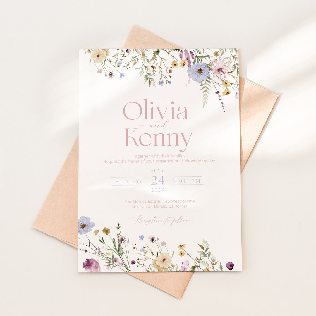 Wildflower Wedding Invitation Template: Editable Boho Invite (instant ...