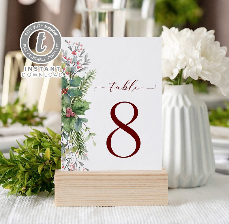 Editable Christmas Table Numbers Template, Holiday Table Numbers ...