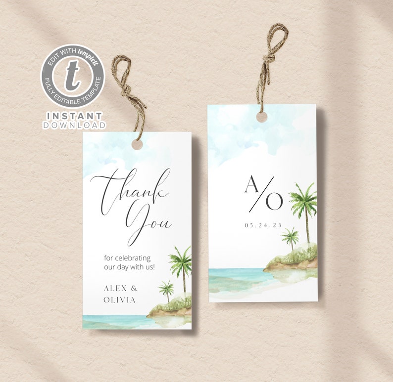 Ocean Beach Theme Thank You Gift Tag Template,templett Favor Tag ...