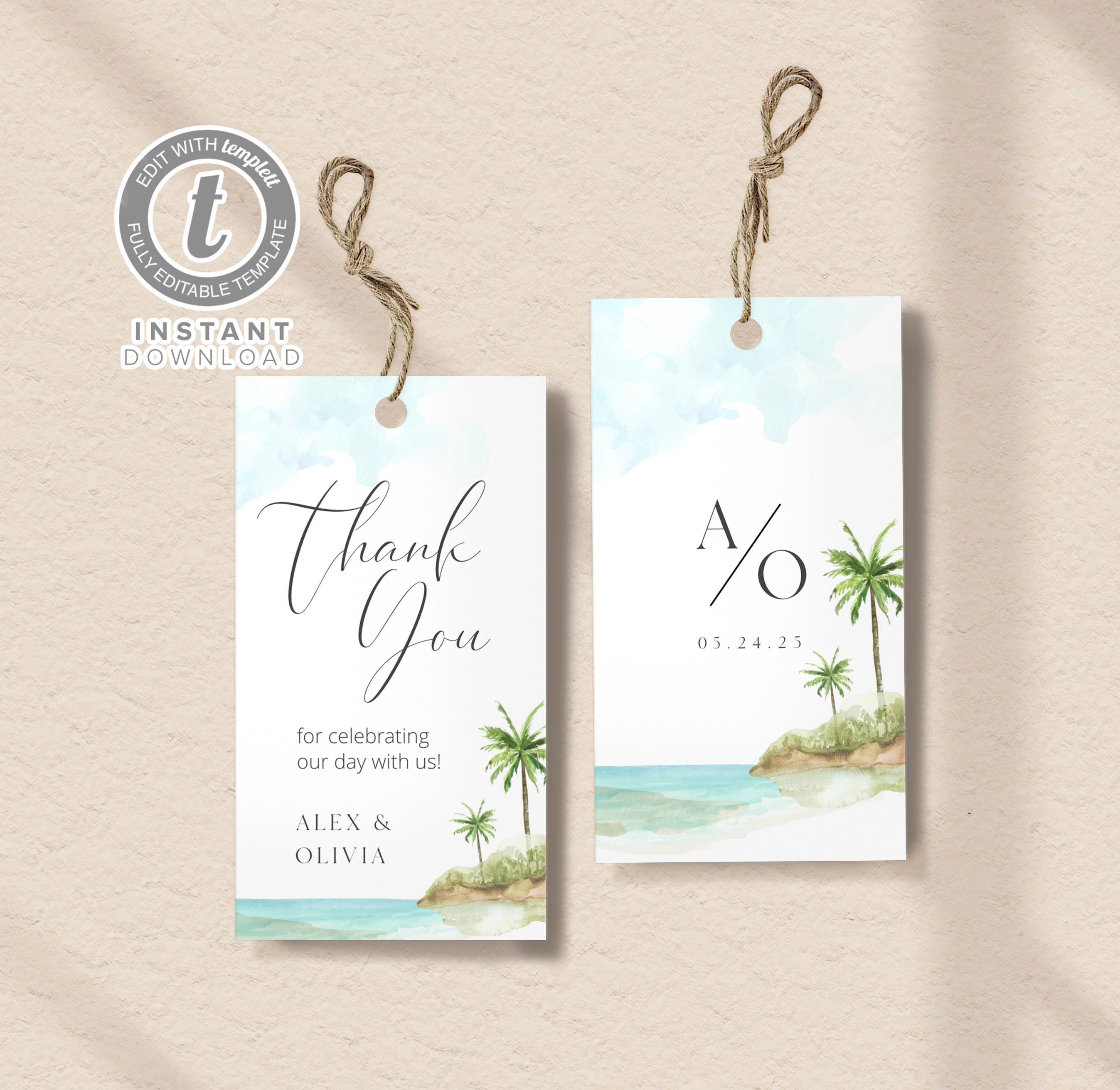 Ocean Beach Theme Thank You Gift Tag Template,templett Favor Tag ...