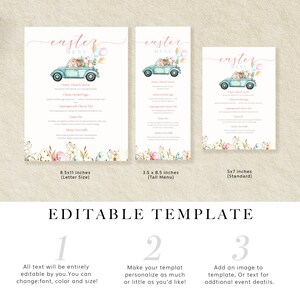 Easter Menu Template, Easter Brunch Menu, Bunny Printable Menu ,easter ...