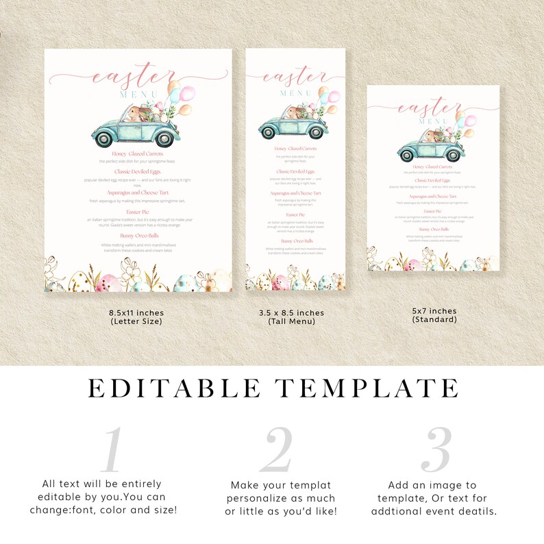 Easter Menu Template, Easter Brunch Menu, Bunny Printable Menu ,easter ...