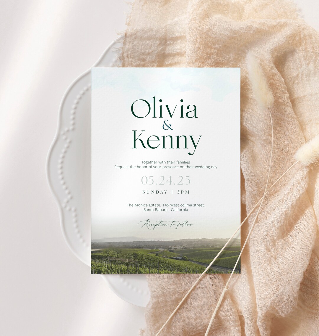Vineyard Wedding Invitation Template: Destination Winery Invite ...