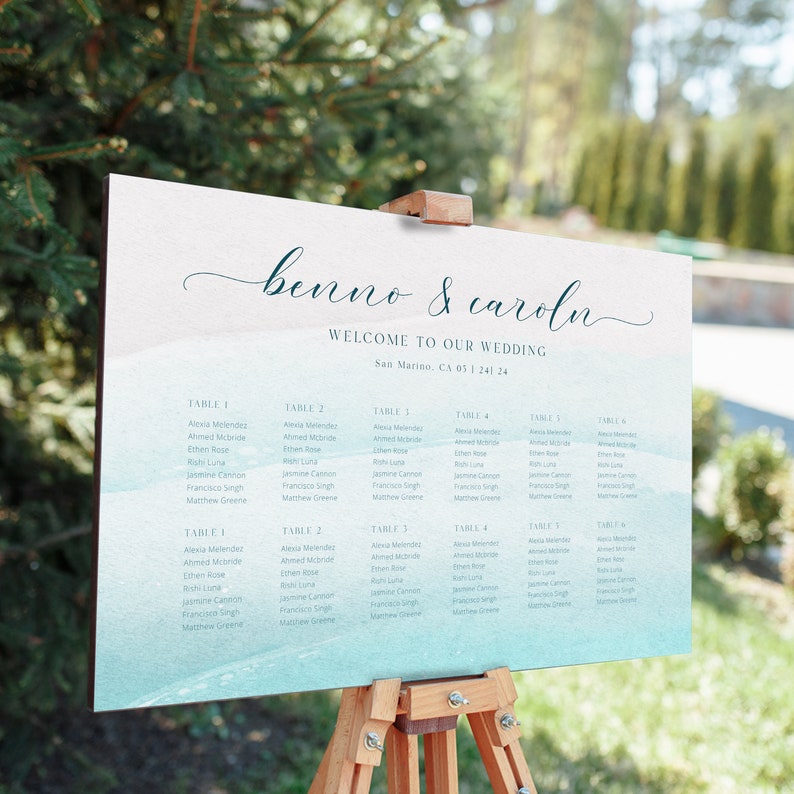 Ocean Beach Sand Wedding Seating Chart Template Summer Ocean - Etsy