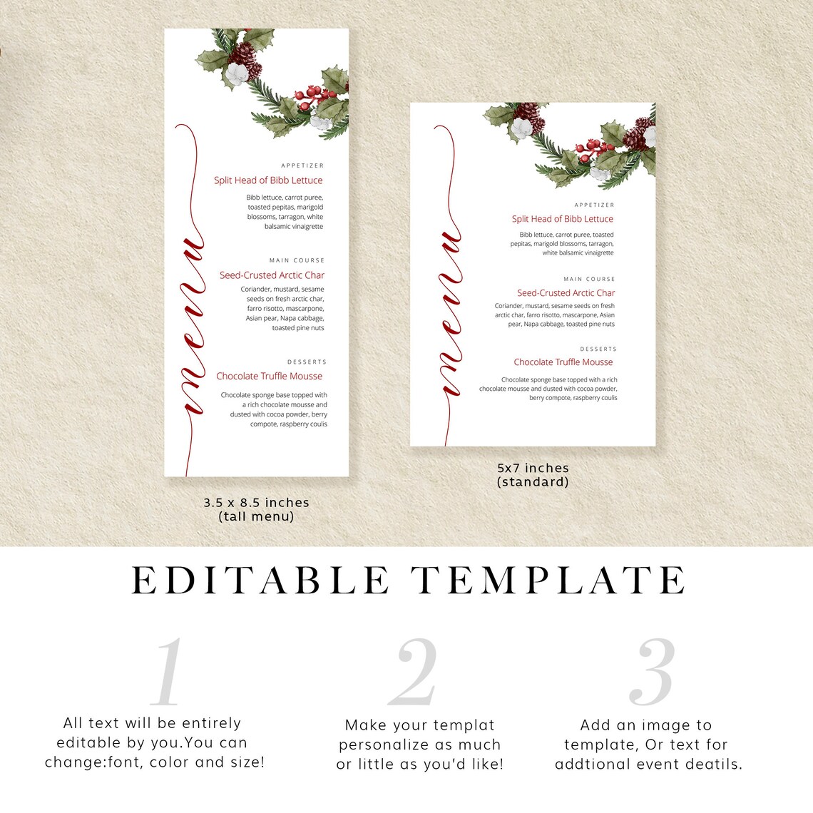 Editable Christmas Menu Template, Christmas Wreath Menu, Printable ...