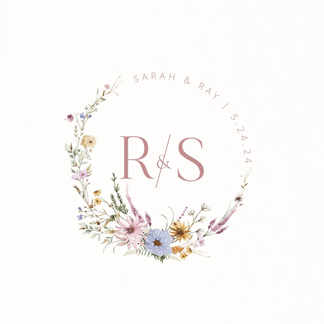 Editable Wildflower Logo Template, Wedding Logo Branding, Premade Logo ...