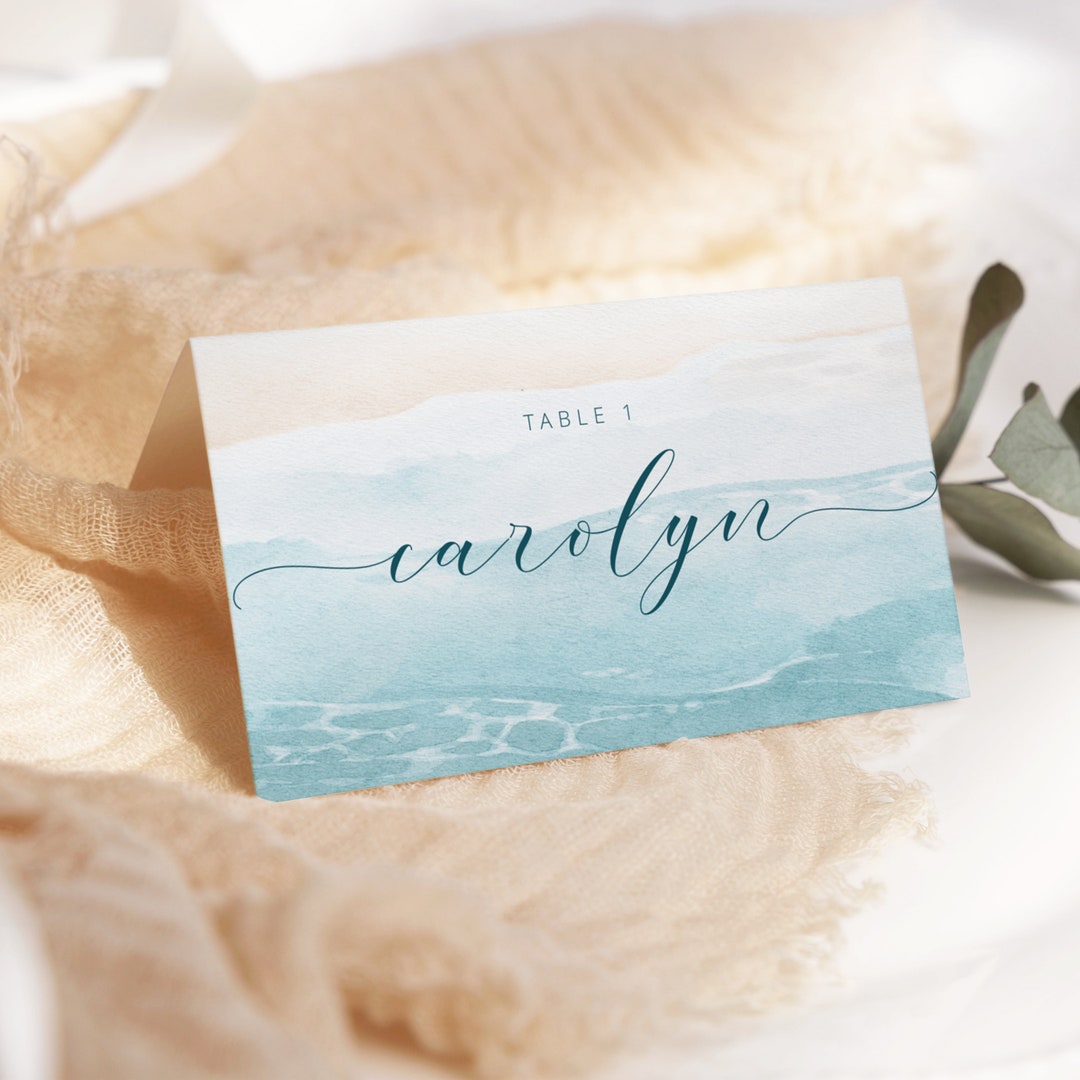 Ocean Beach Wedding Place Card Template,summer Coastal Beach Card ...