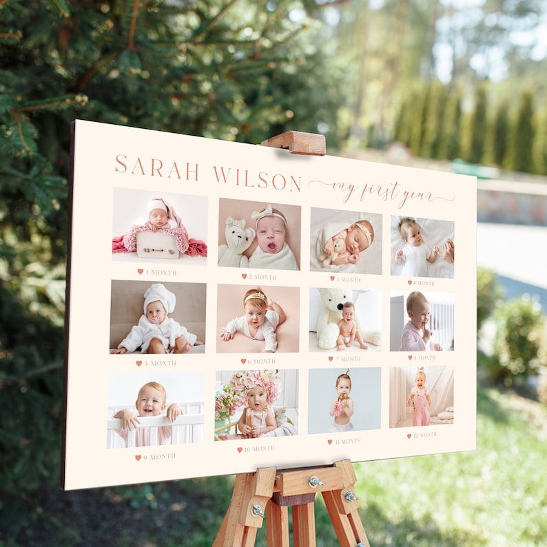 Printable One Year of Baby Photo Template First Birthday Milestones ...