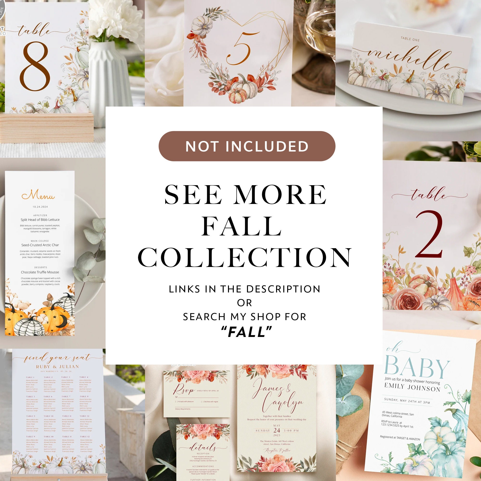 Floral Pumpkin Menu Template , Fall Party Brunch & Dinner, Fall Wedding ...