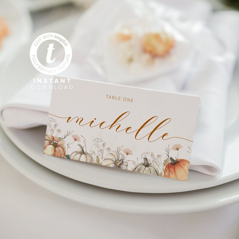 Fall Wildflower Pumpkin Wedding Place Card Templatefall - Etsy