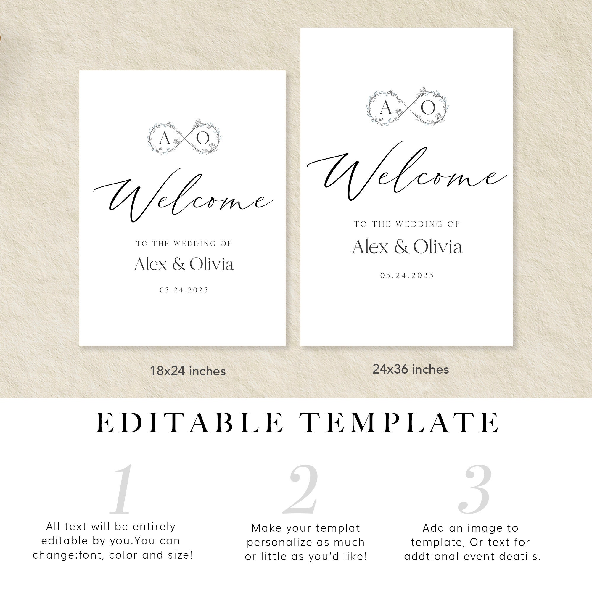 Infinity Wedding Welcome Sign Template, Elegant Wedding Sign Printable ...
