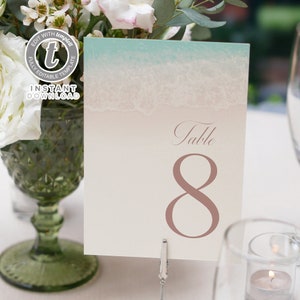 Beach Themed Wedding Table Number Card Template, Editable Printable ...