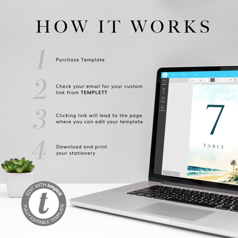 Beach Ocean Themed Wedding Table Number Card Template, Editable Palm ...