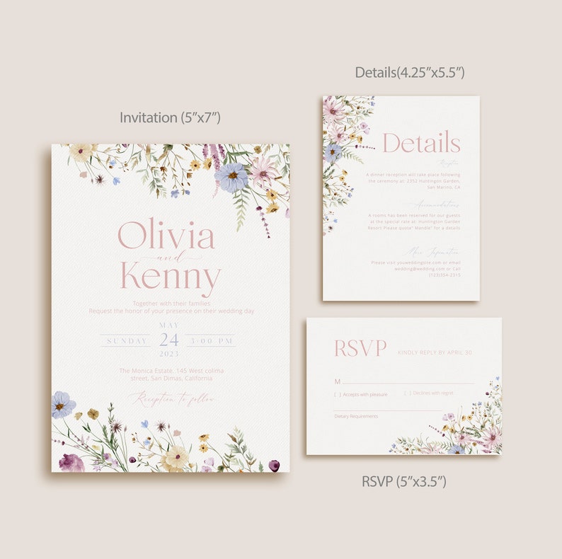 Spring Wildflower Wedding Invitation Suite Template, Wildflower ...