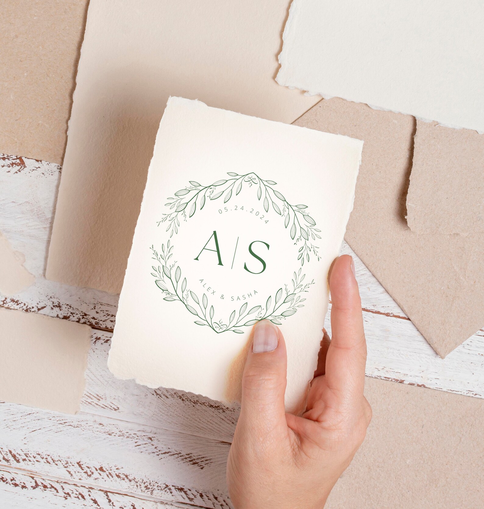 Editable Elegant Greenery Wreath Logo Template, Wedding Logo Branding ...