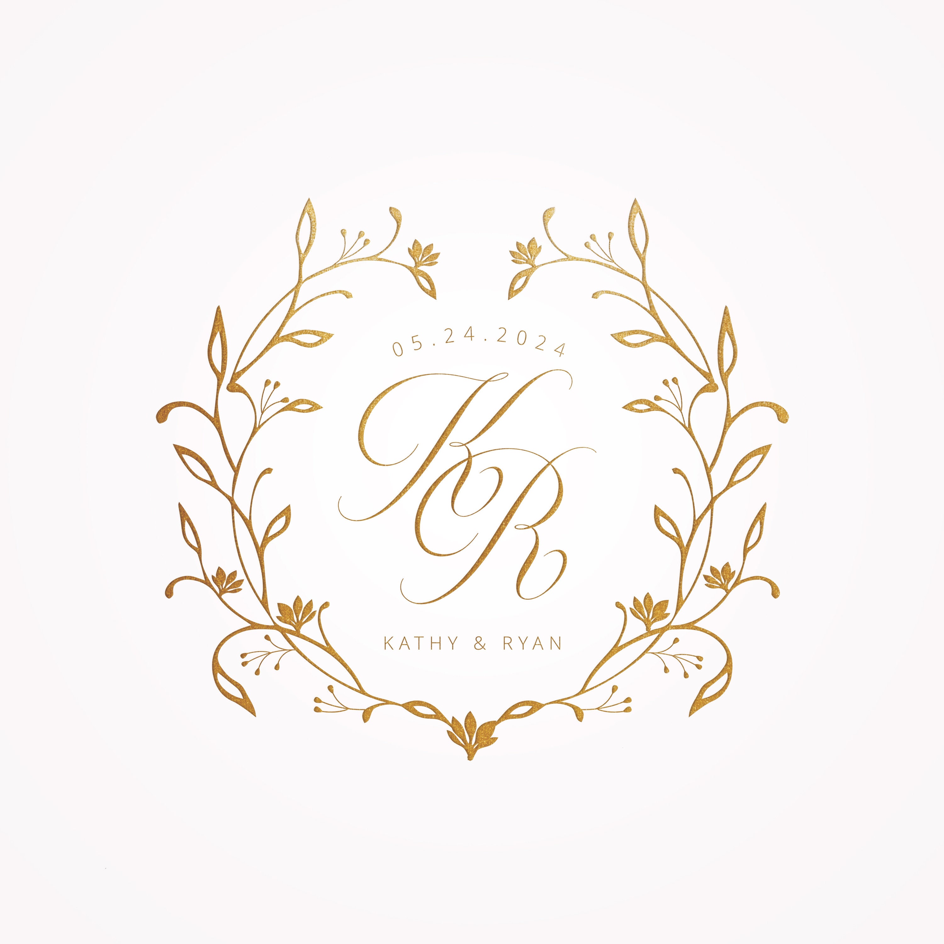 Editable Floral Wreath Logo Template, Wedding Logo Branding, Premade ...