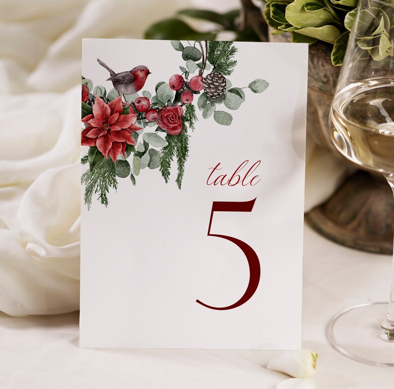 Christmas Table Numbers Template: Winter Holiday Floral (digital ...