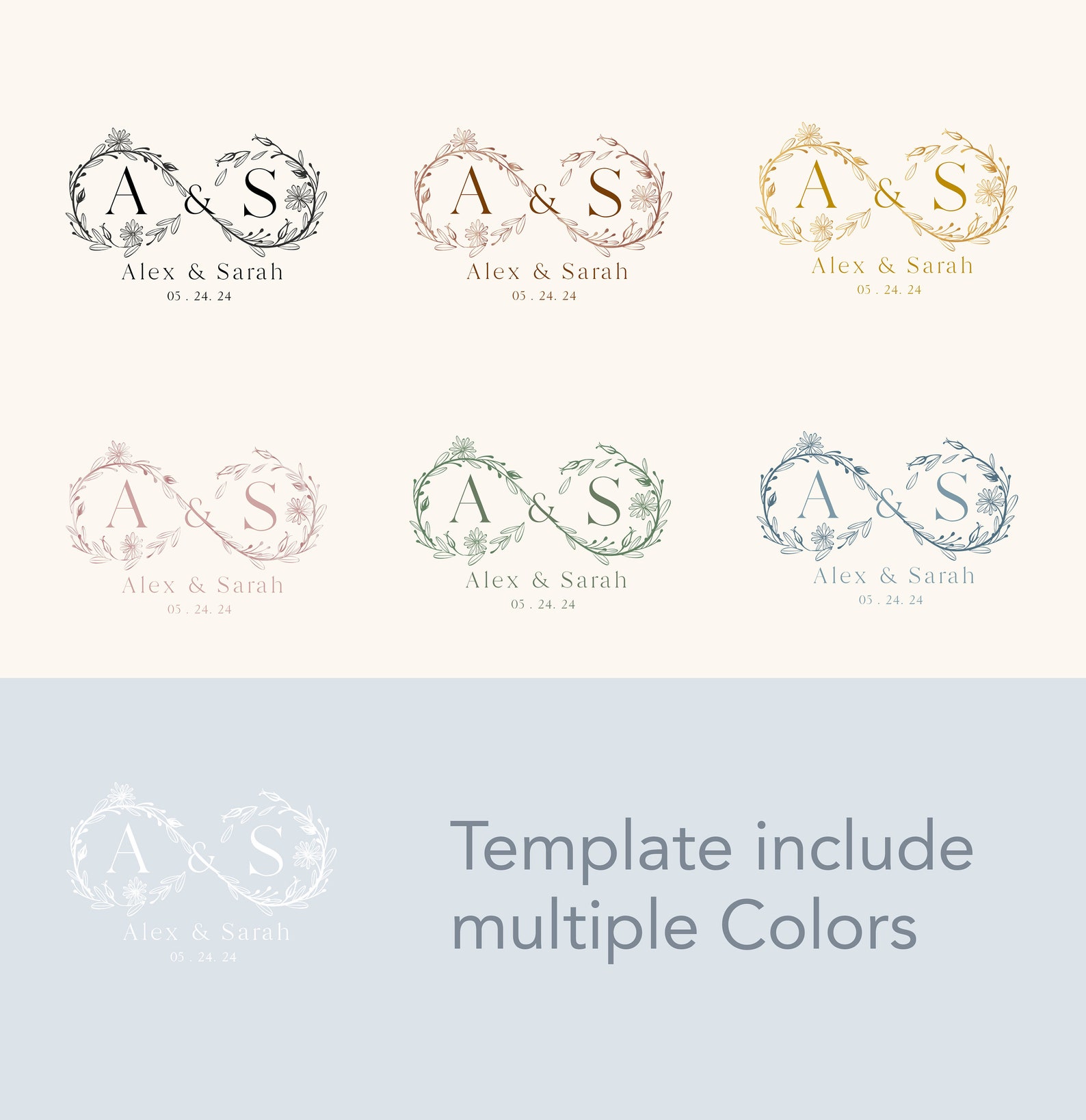 Floral Infinity Wedding Logo,multiple Color Editable Template, Wedding ...
