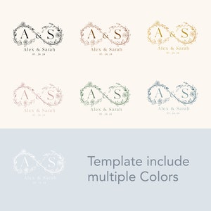 Floral Infinity Wedding Logo,multiple Color Editable Template, Wedding ...