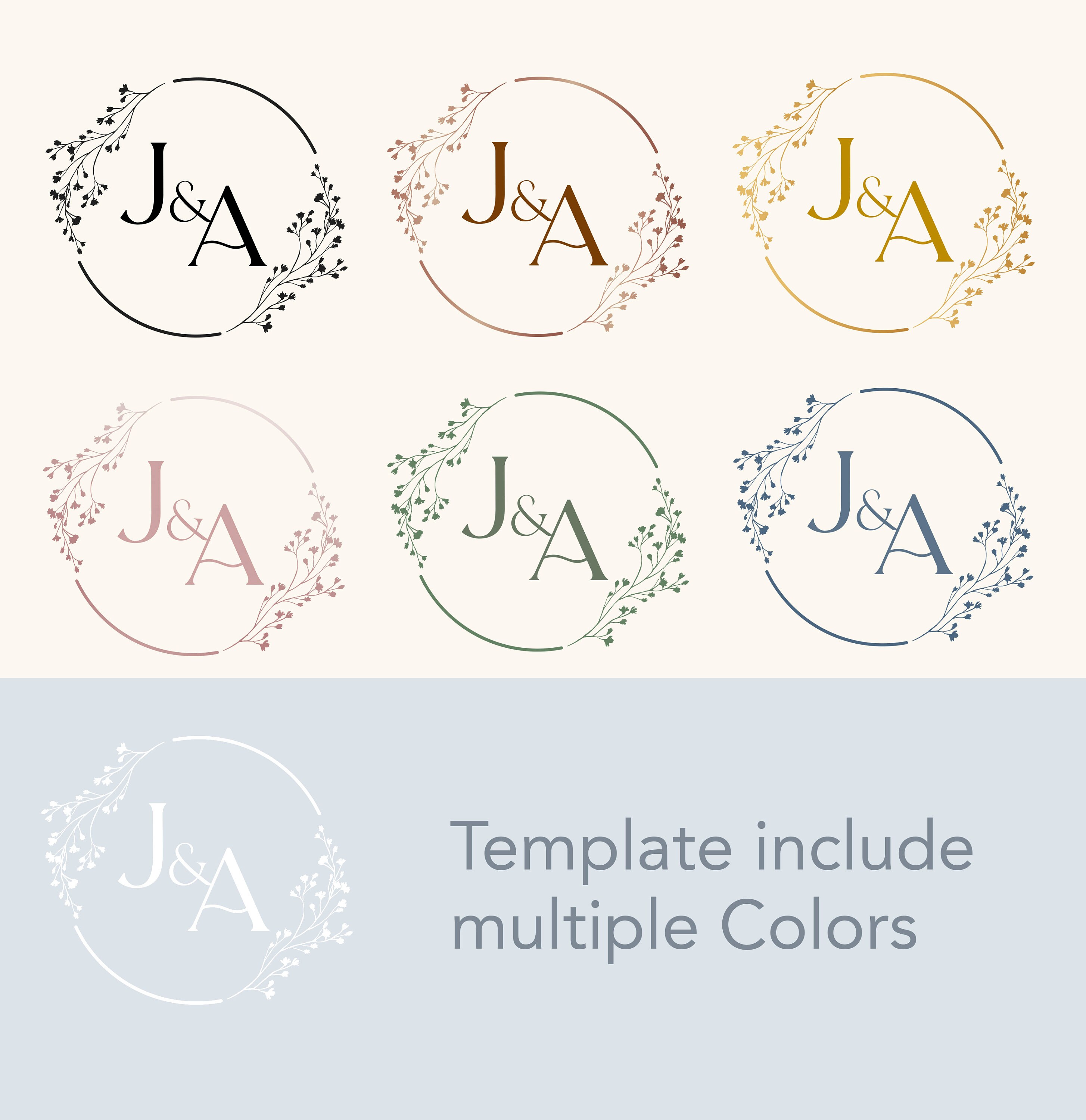 Multiple Color Floral Wedding Logo,editable Template, Wedding Monogram ...
