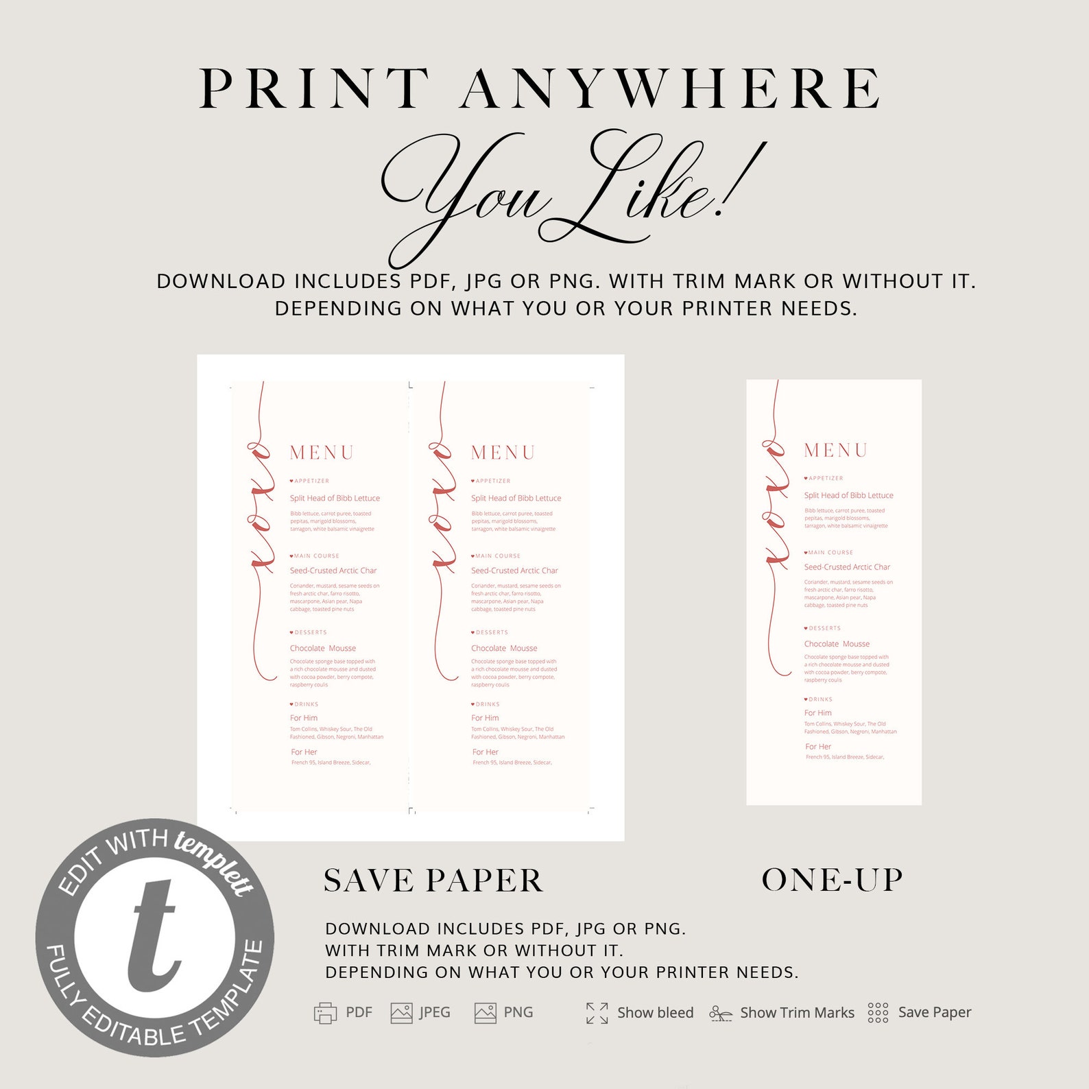 Valentine's Day Menu Template, Galantine's Day Menu, Minimalist ...