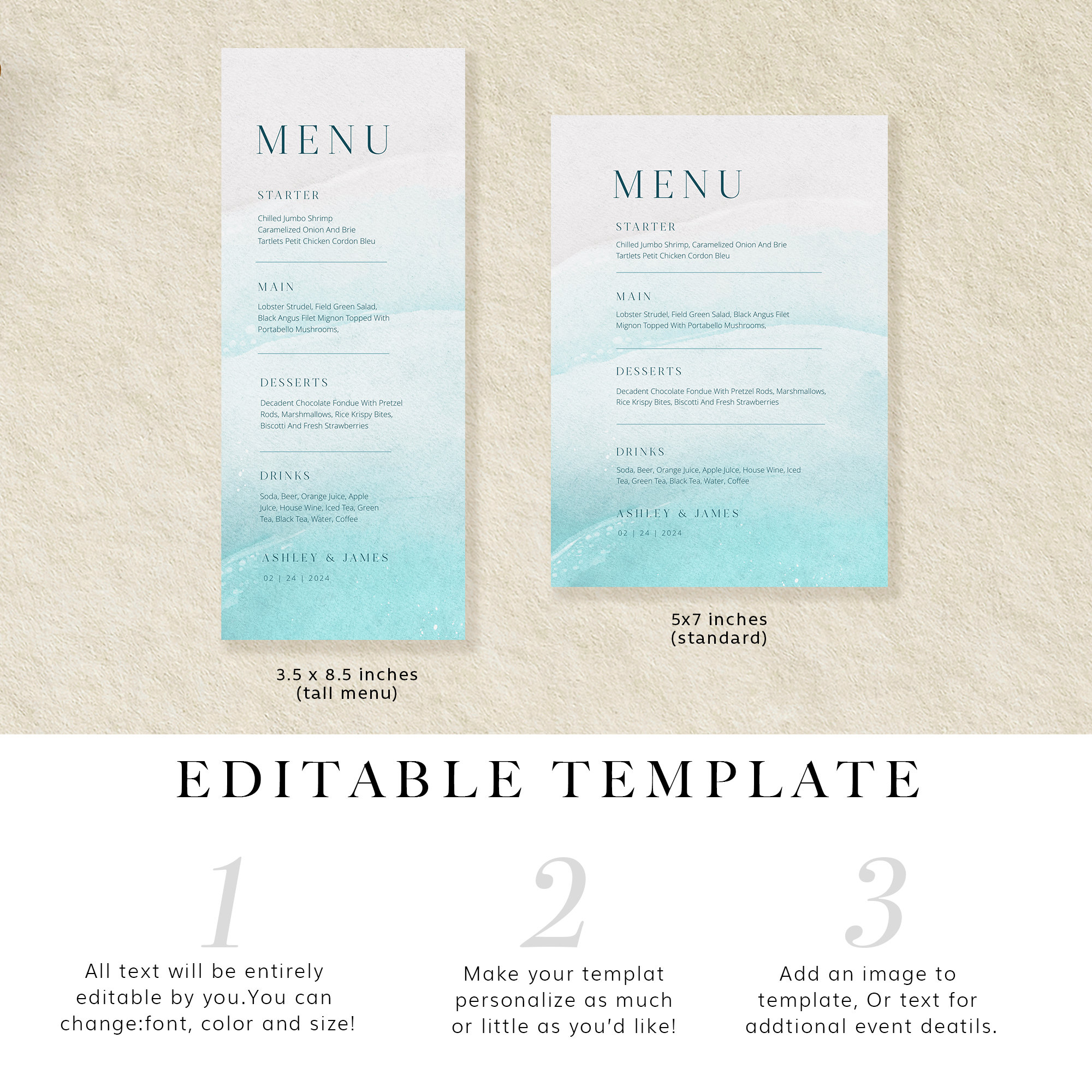 Ocean Sea Beach Wedding Menu Template,beach Sand Wedding Menu Template ...