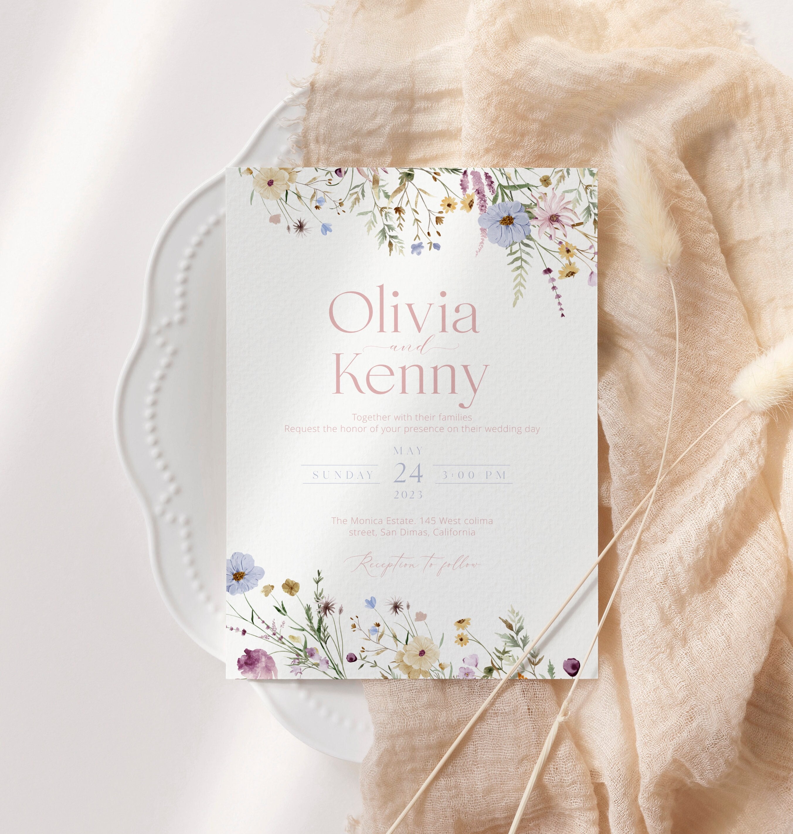 Spring Wildflower Wedding Invitation Suite Template, Wildflower ...