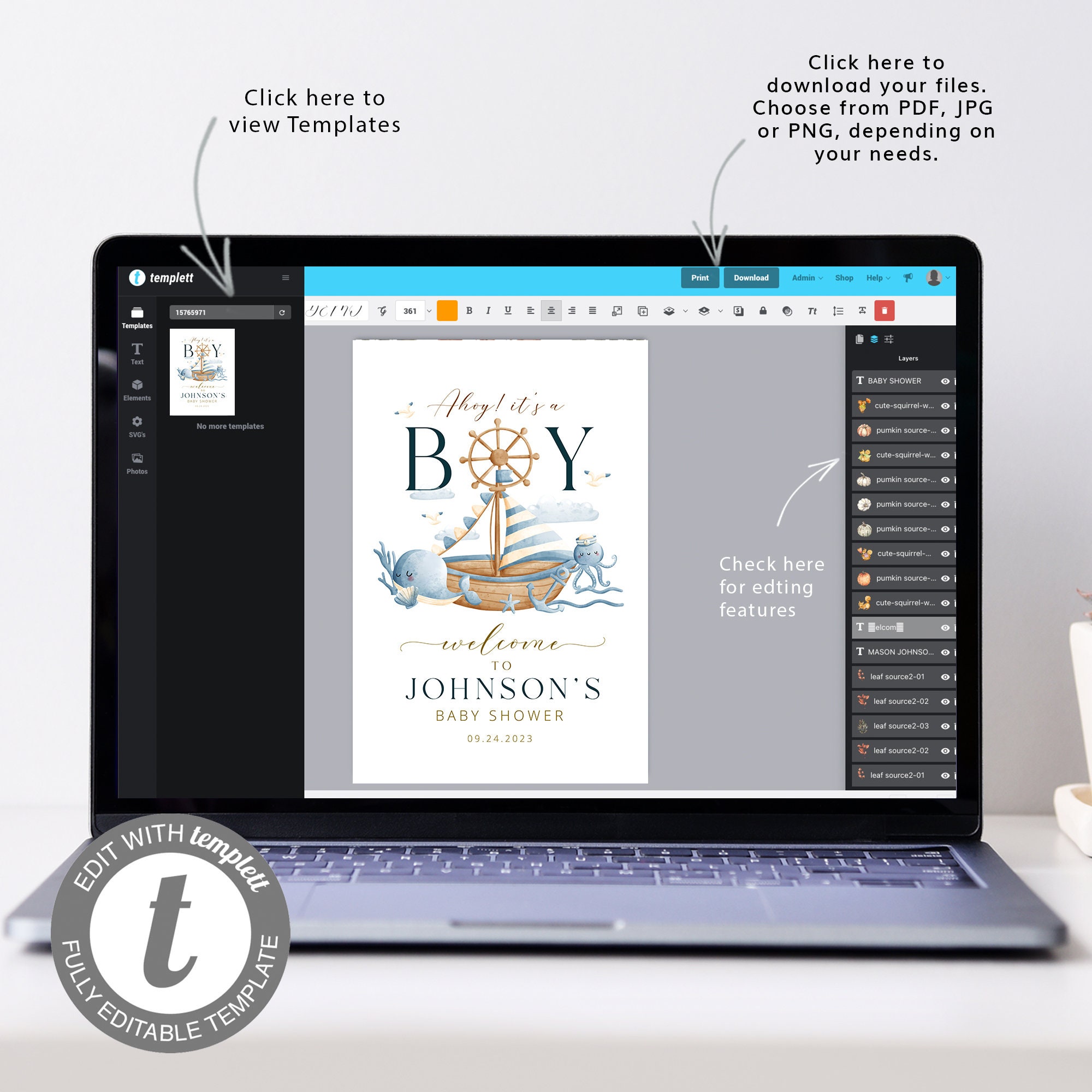 Ahoy Its a Boy Welcome Sign, Nautical Party Welcome Sign, Sailboat Sign ...