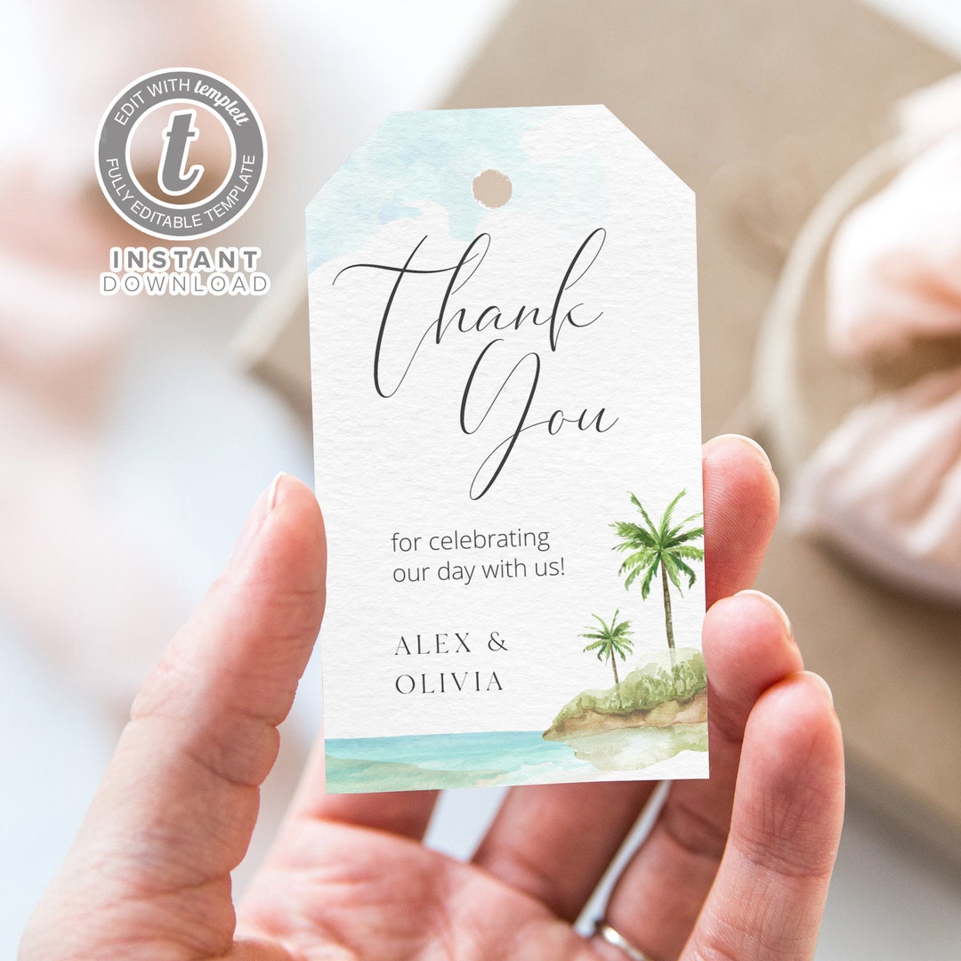 Ocean Beach Theme Thank You Gift Tag Template,templett Favor Tag ...