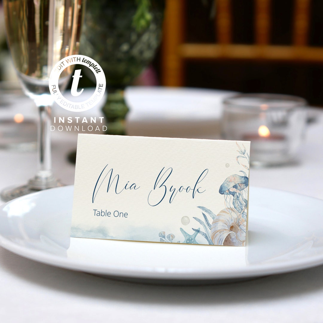 Blue Ocean Theme Place Card Template,summer Beach Card Template ...