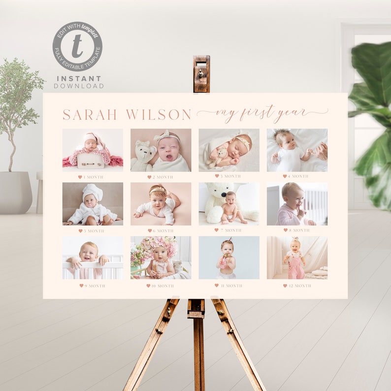 Printable One Year of Baby Photo Template | First Birthday | Milestones ...
