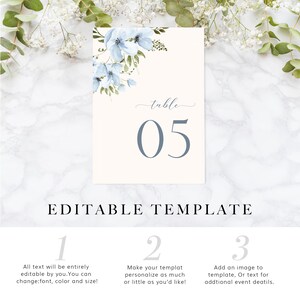 Dusty Blue Floral Table Numbers Template,editable Winter Wedding Blue ...