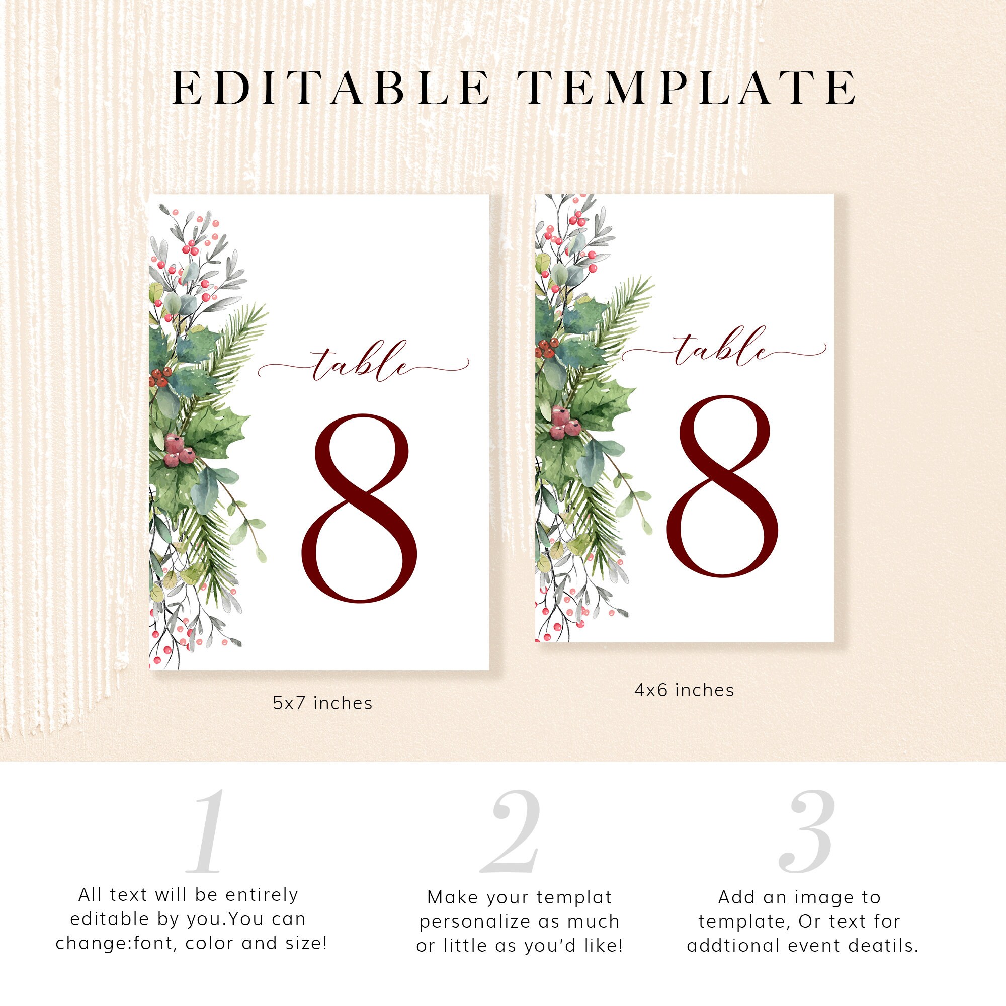 Editable Christmas Table Numbers Template, Holiday Table Numbers ...
