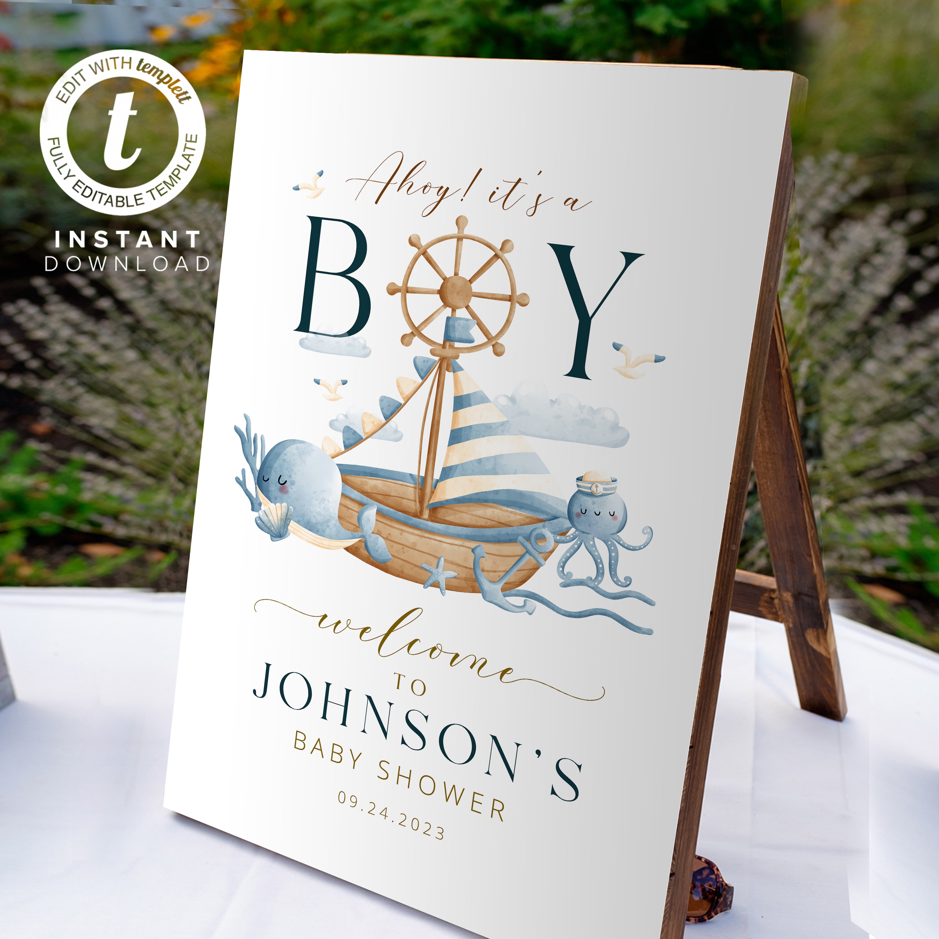 Ahoy Its a Boy Welcome Sign, Nautical Party Welcome Sign, Sailboat Sign ...